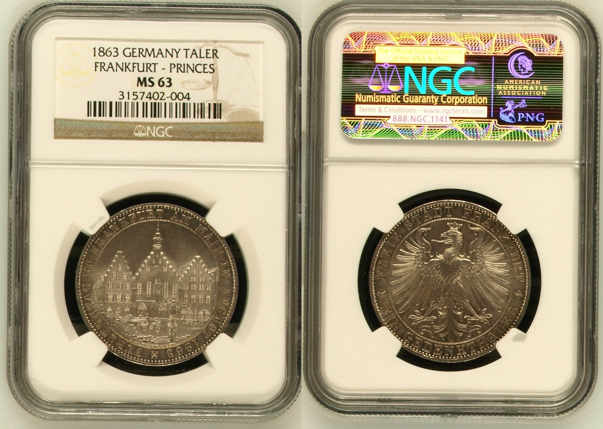 GERMANY German States Frankfurt 1863 Taler Coin Thaler NGC MS 63 F.STG ...