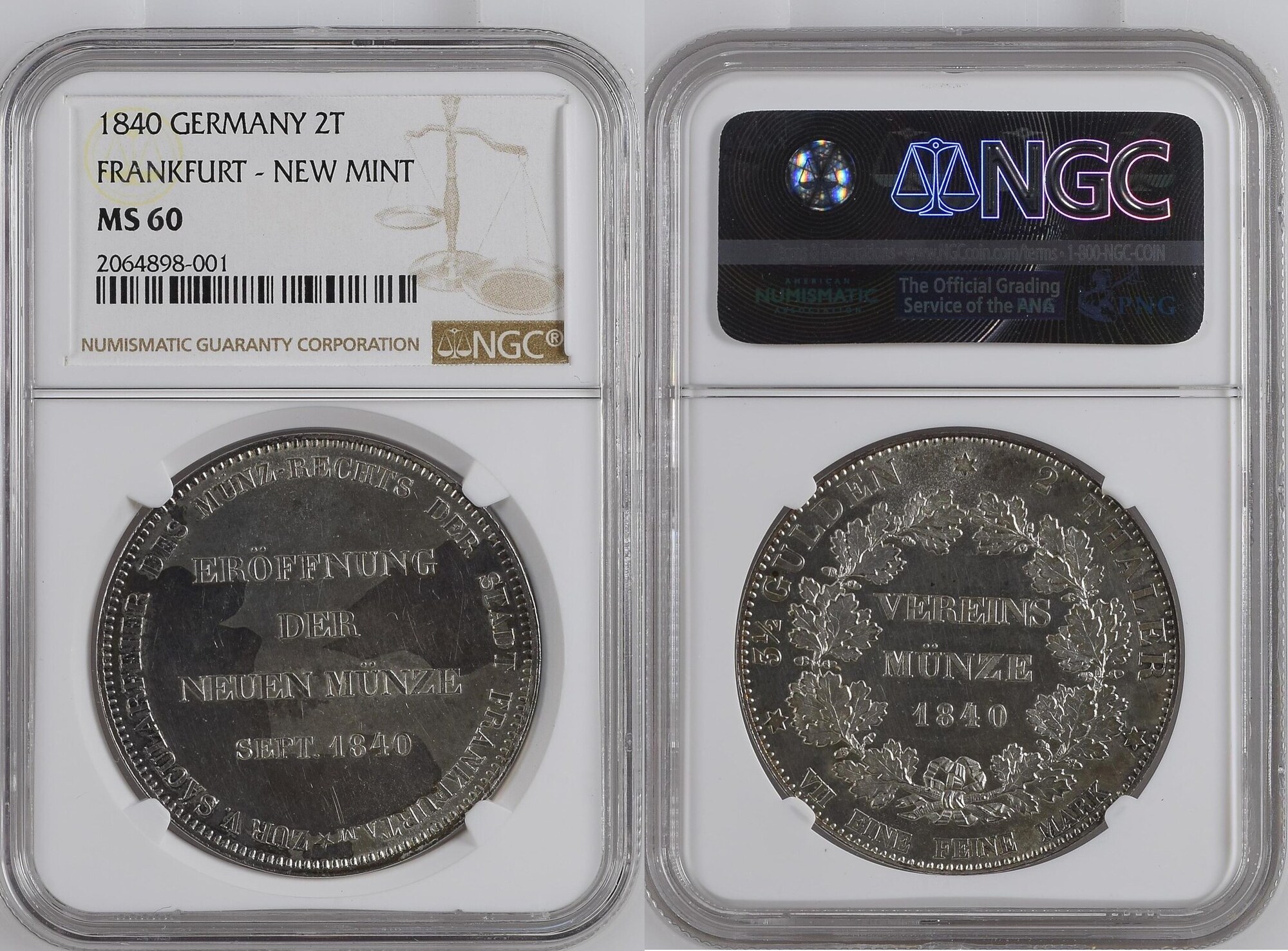 GERMANY 2 Talers German States Frankfurt 1840 Two Talers Coin Thaler ...
