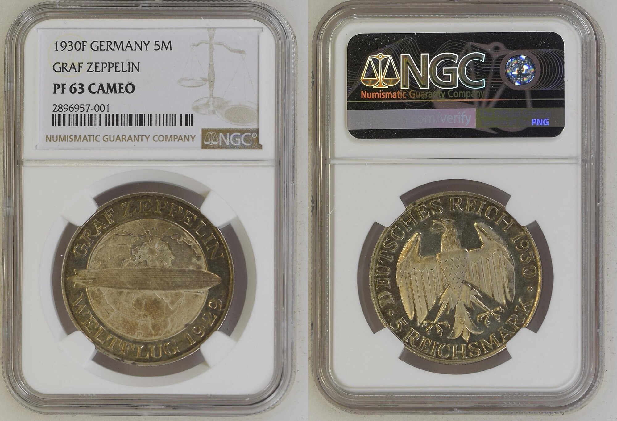 Germany, Weimar Republic, 1930F, 5 Mark, ZEPPELIN, NGC PF 63 CAM PP ...