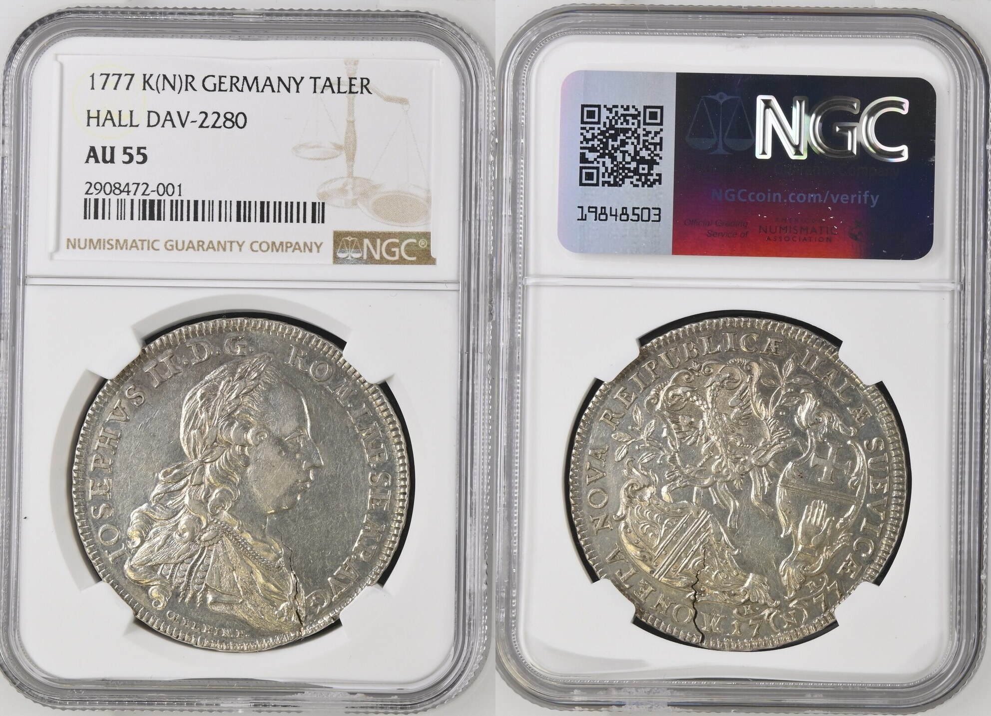 GERMANY 1777 K(N)R German State Hall am Kocher 1777 Taler Coin Thaler ...