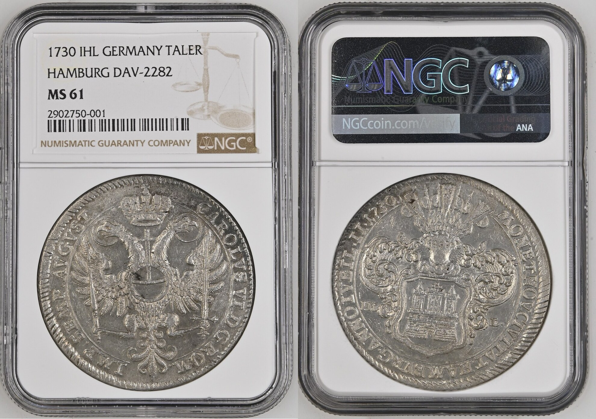 GERMANY German States Hamburg 1730 IHL Taler Coin Thaler NGC MS 61 VZ/F ...
