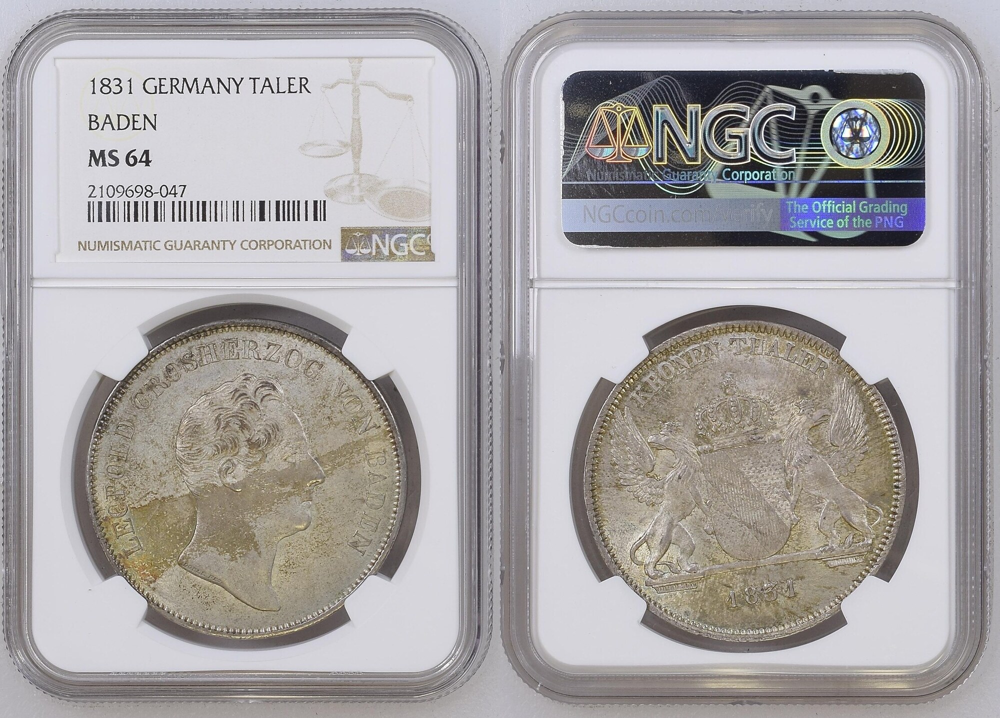 GERMANY 1831 German States Baden 1819 WD Taler Coin Thaler PCGS MS63 ...