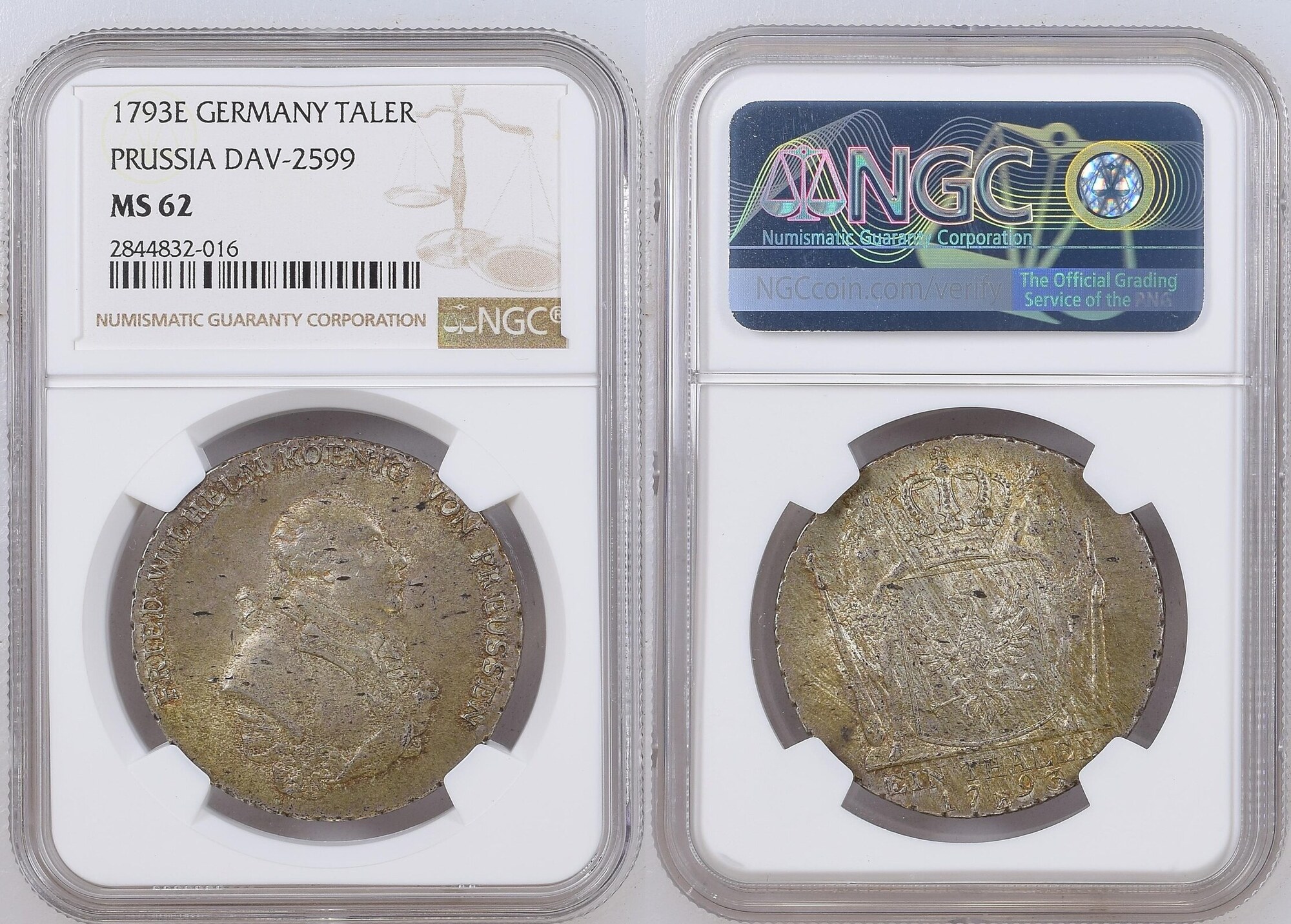 GERMANY 1793E German States Prussia 1793 E Taler Coin Thaler NGC MS 62 ...