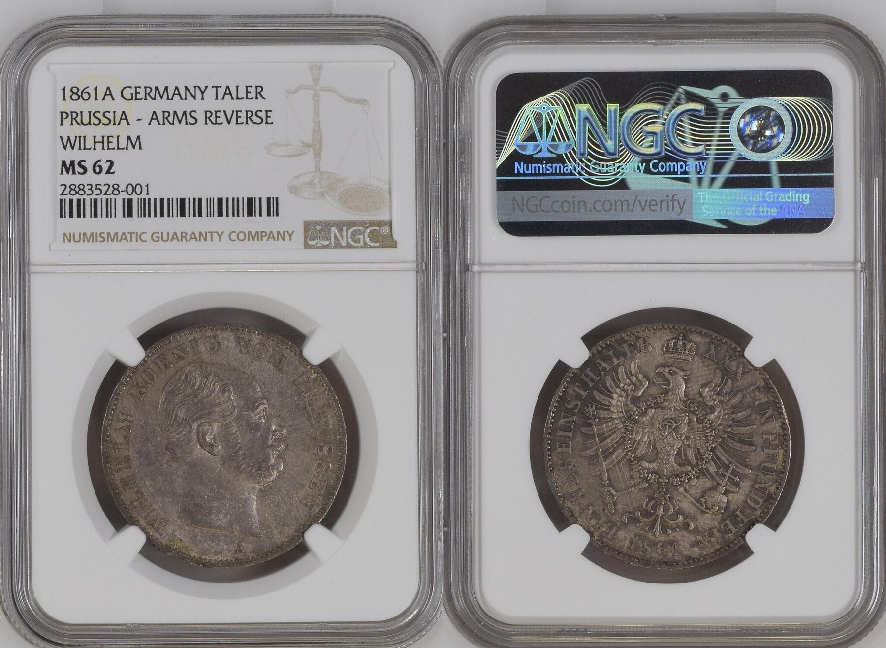GERMANY 1861A German States Prussia 1861 A Taler Coin Thaler NGC MS 62 ...