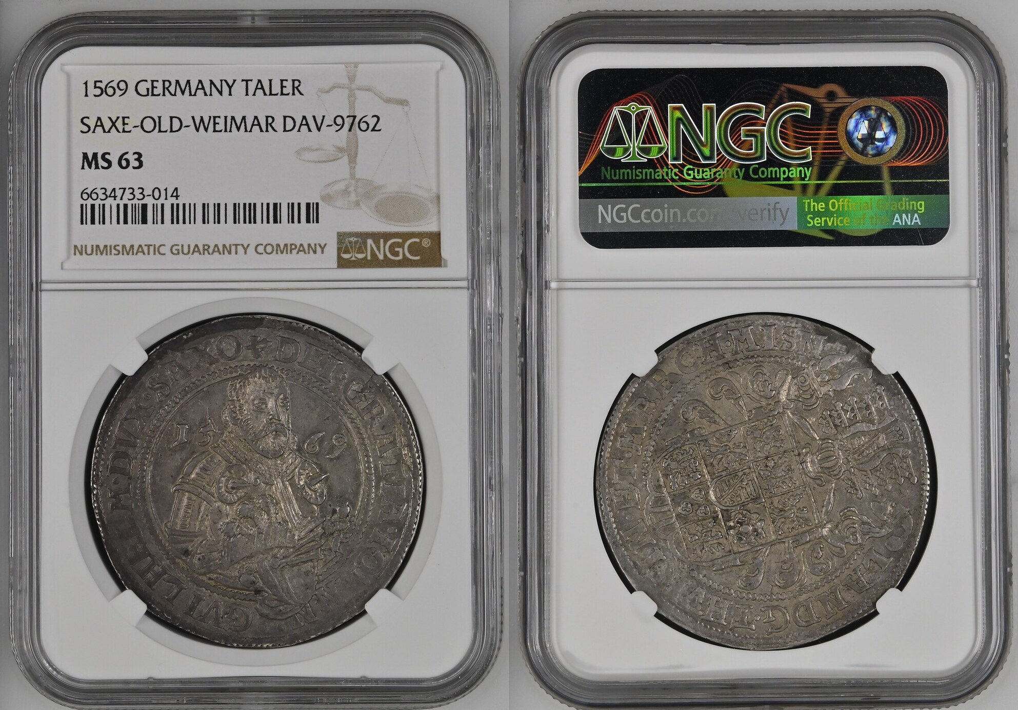 GERMANY German State Saxe-Old-Weimar 1569 Taler Coin NGCMS 63 VZ/STG ...