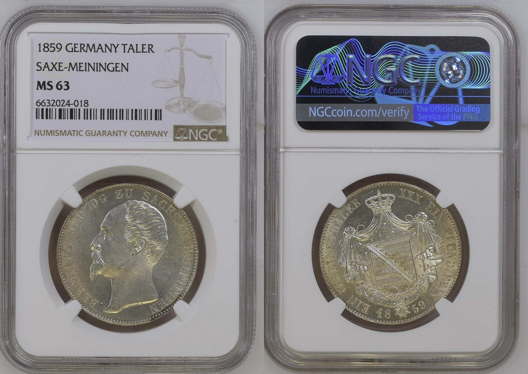 GERMANY German State Saxe-Meiningen 1859 Taler Coin NGC MS 63 Thaler ...