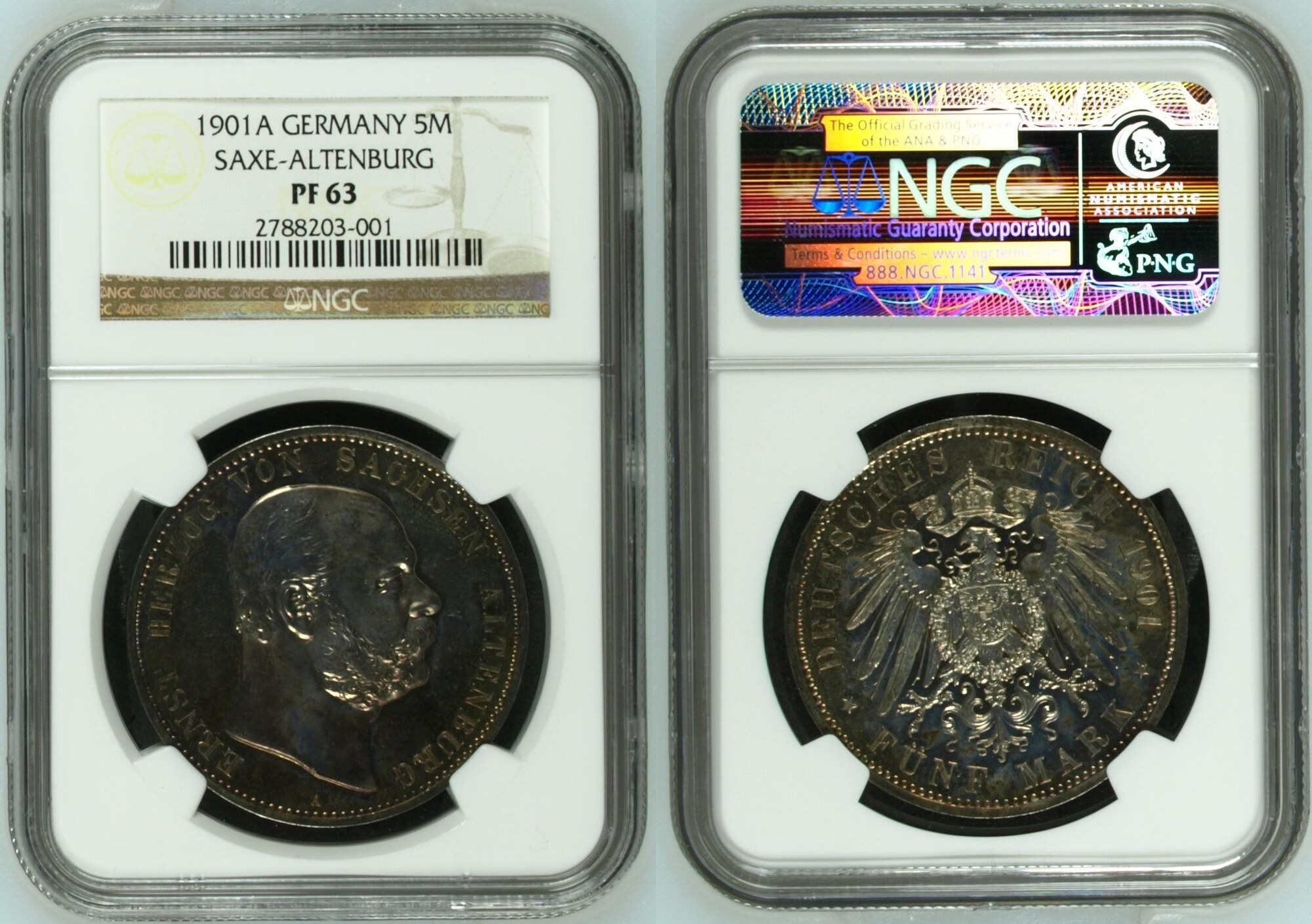 GERMANY 1901A German States Saxe-Altenburg 1901 5 Mark NGC PF 63 PROOF ...