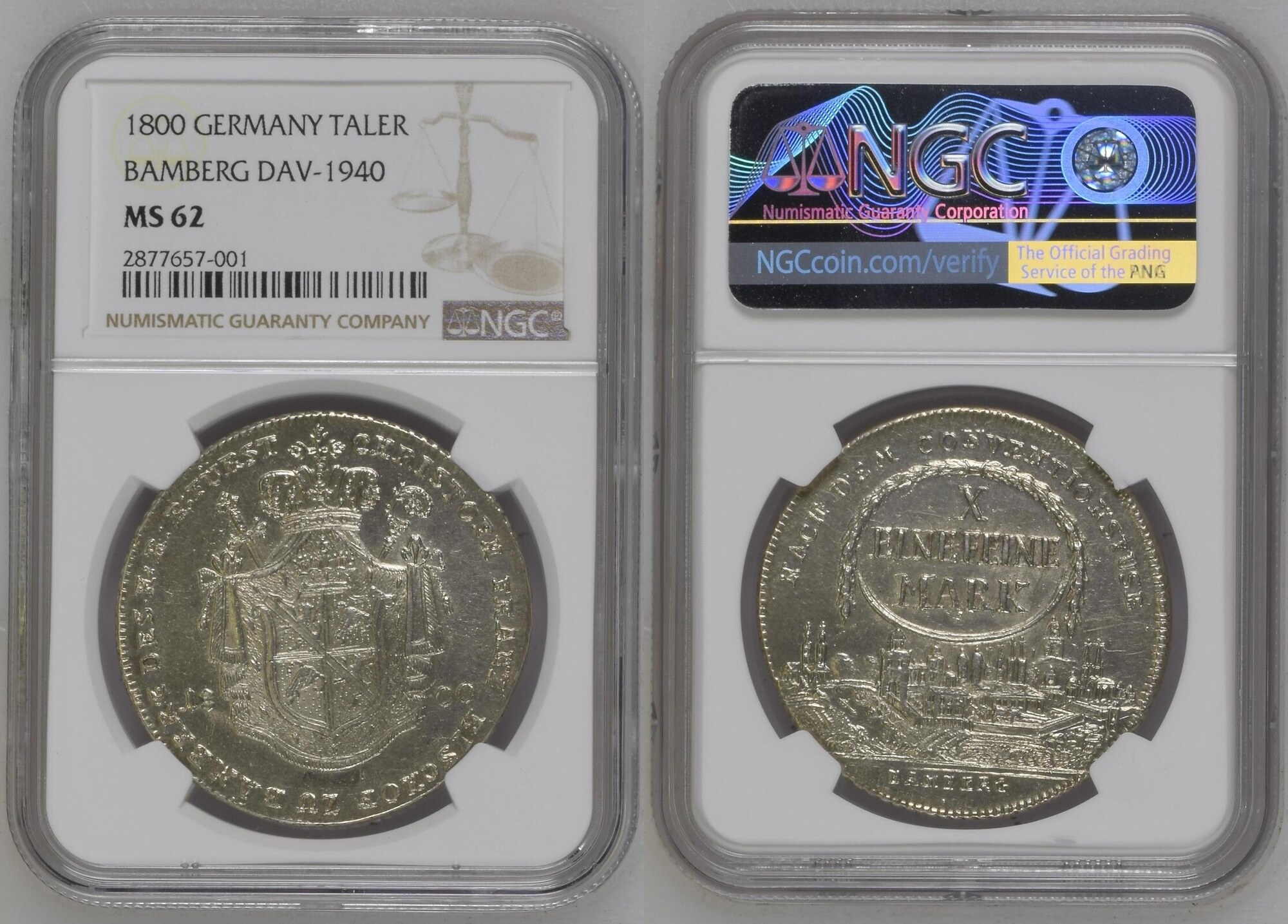 GERMANY German States Bamberg 1800 Taler Coin CITY VIEW Thaler NGC MS62 ...