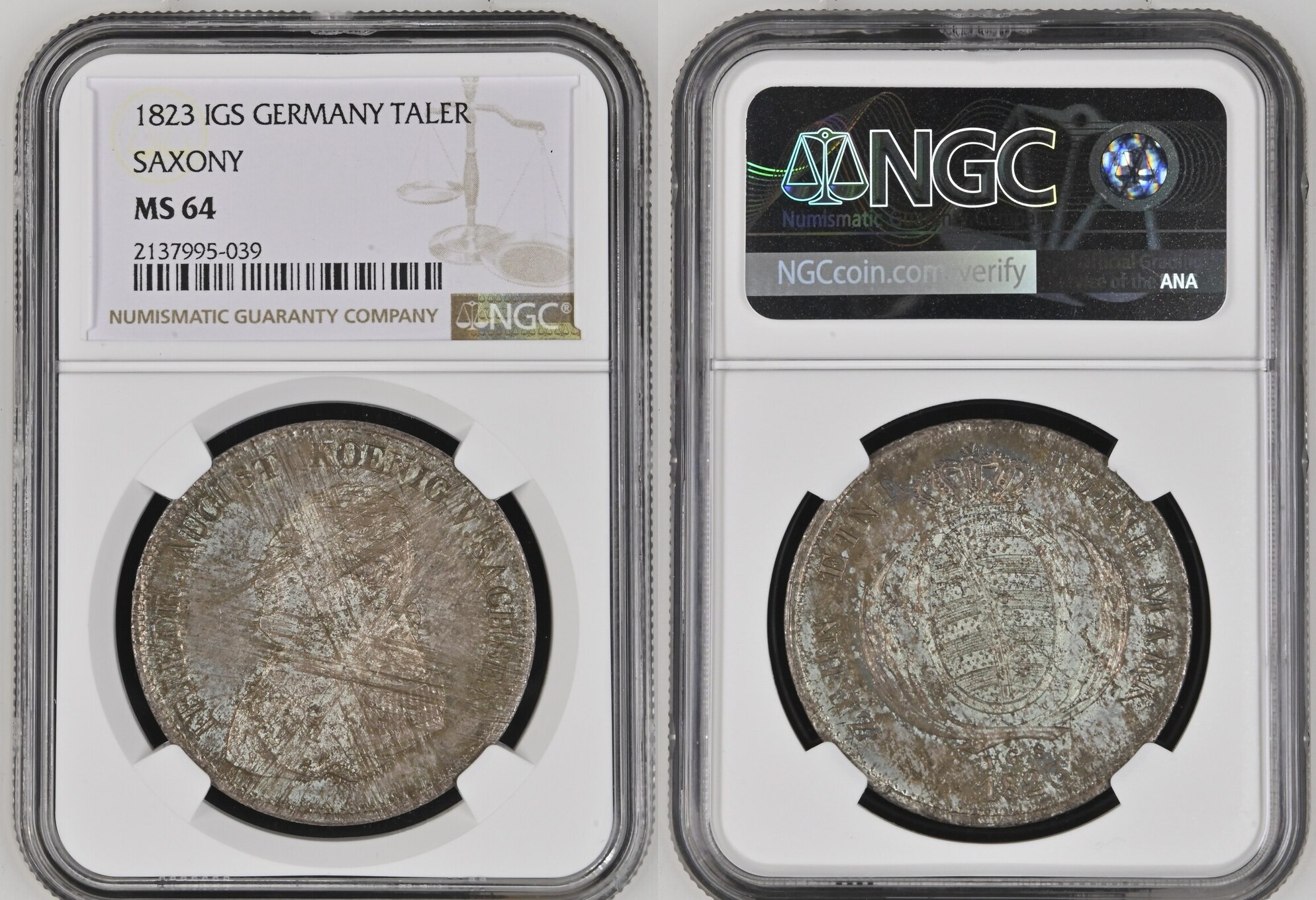 GERMANY German States Saxony 1823 IGS Taler Coin NGC MS 64 F.STG/STG ...