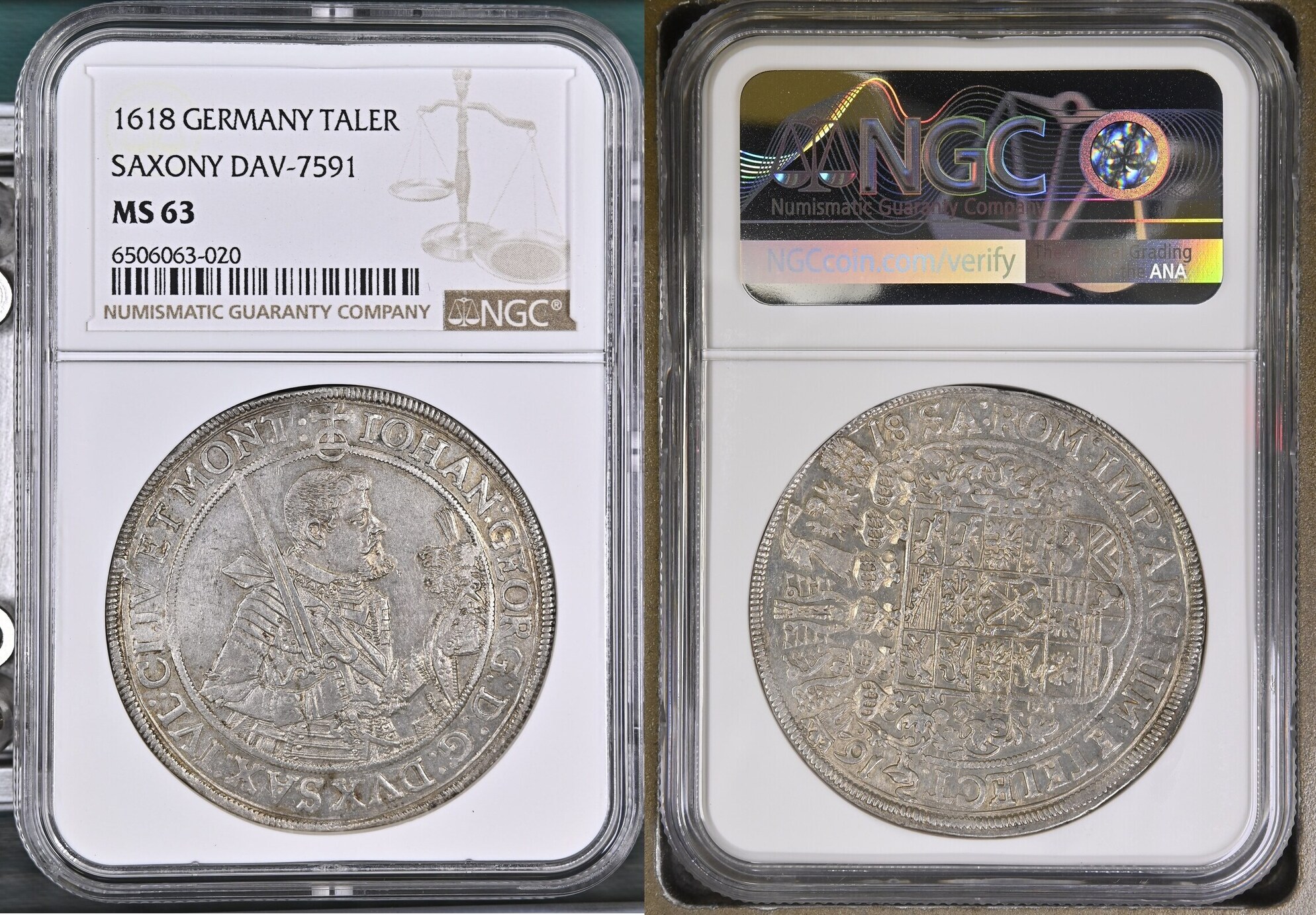 GERMANY German States Saxony 1618 Taler Coin NGC MS 63 F.STG/STG Thaler ...