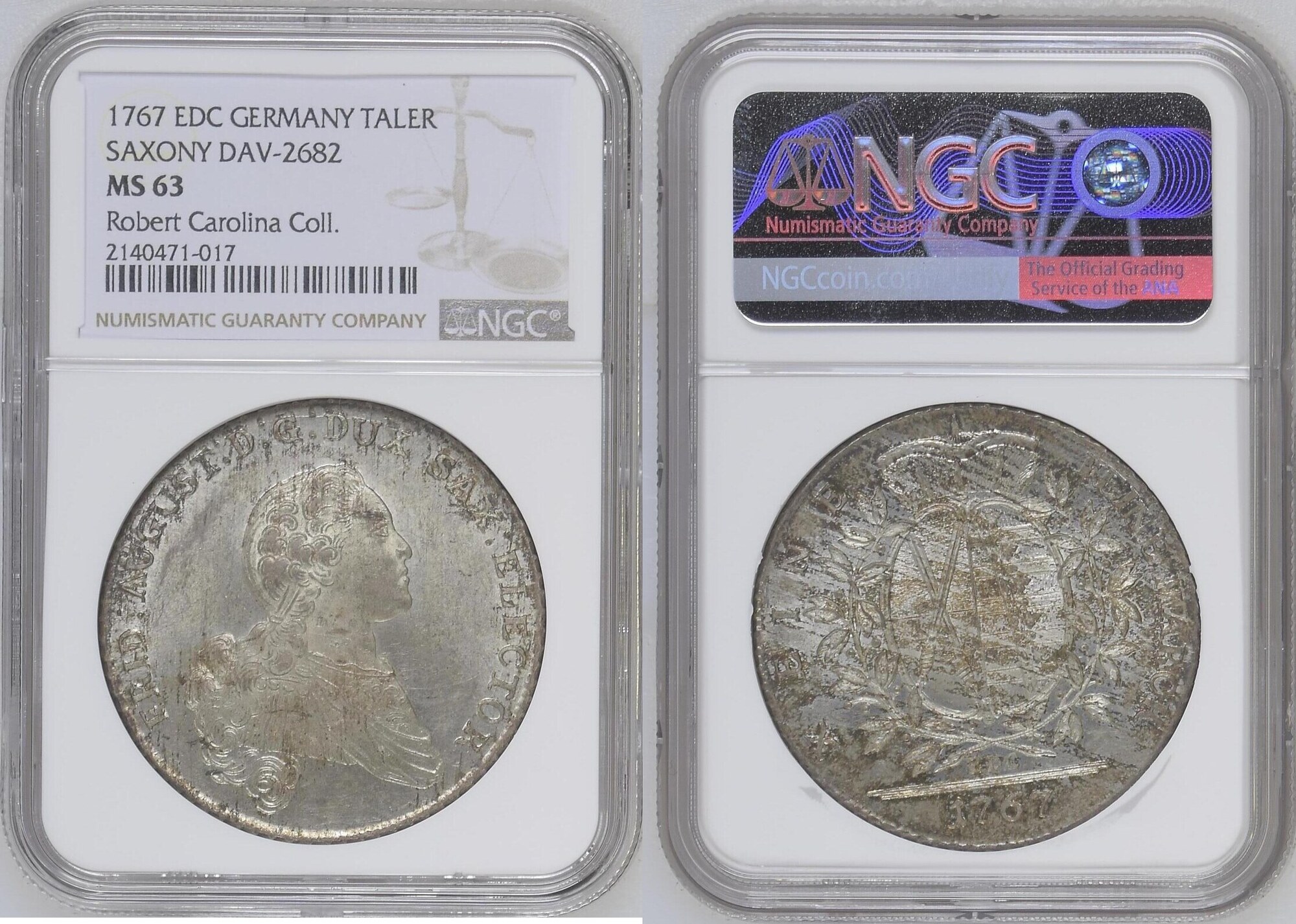 GERMANY 1767 EDC German States Saxony 1767 Taler Coin Thaler NGC MS 63 ...