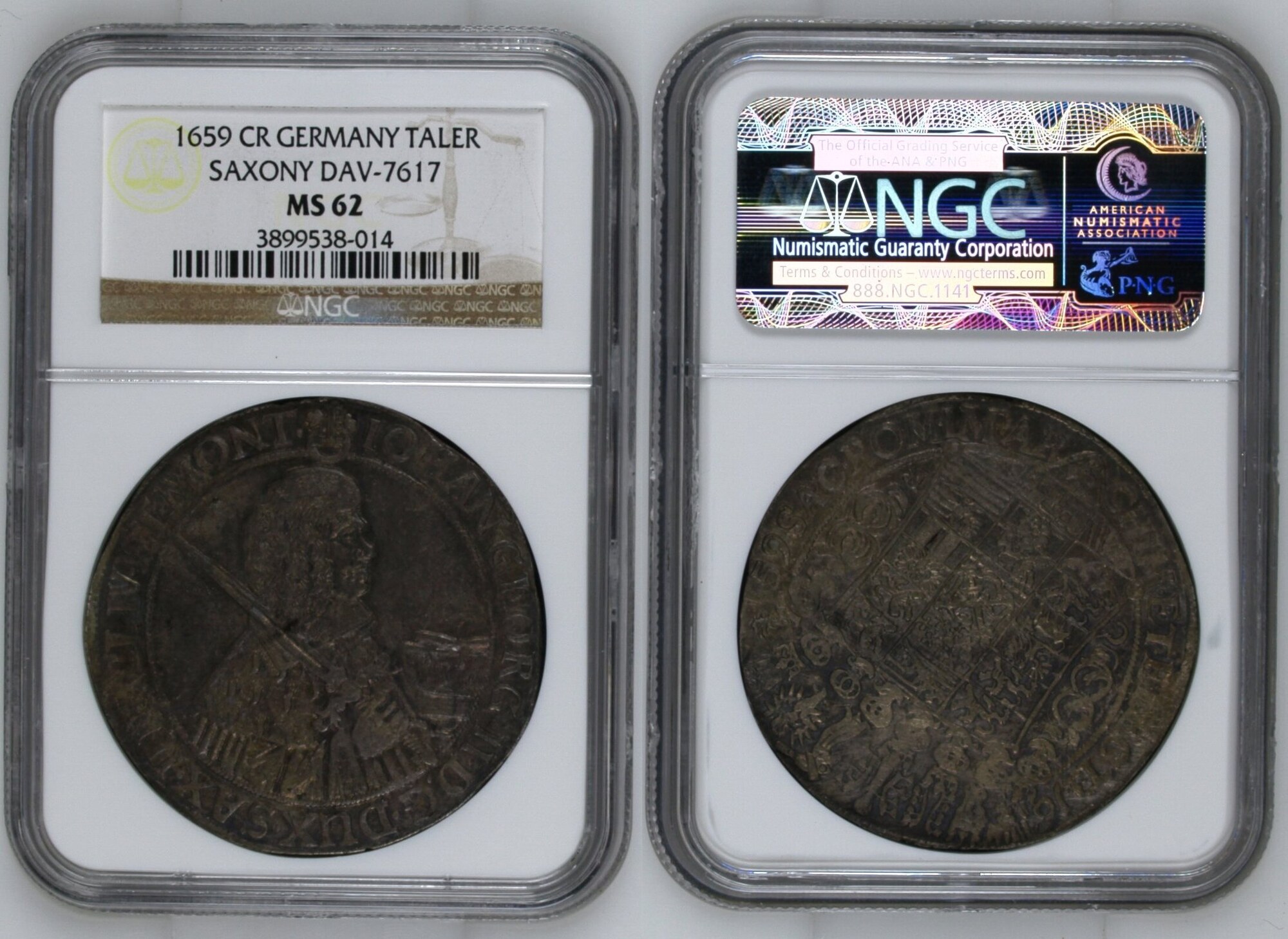 GERMANY 1659 CR German States Saxony 1659 Taler Coin NGC MS62 VZ/F.STG ...