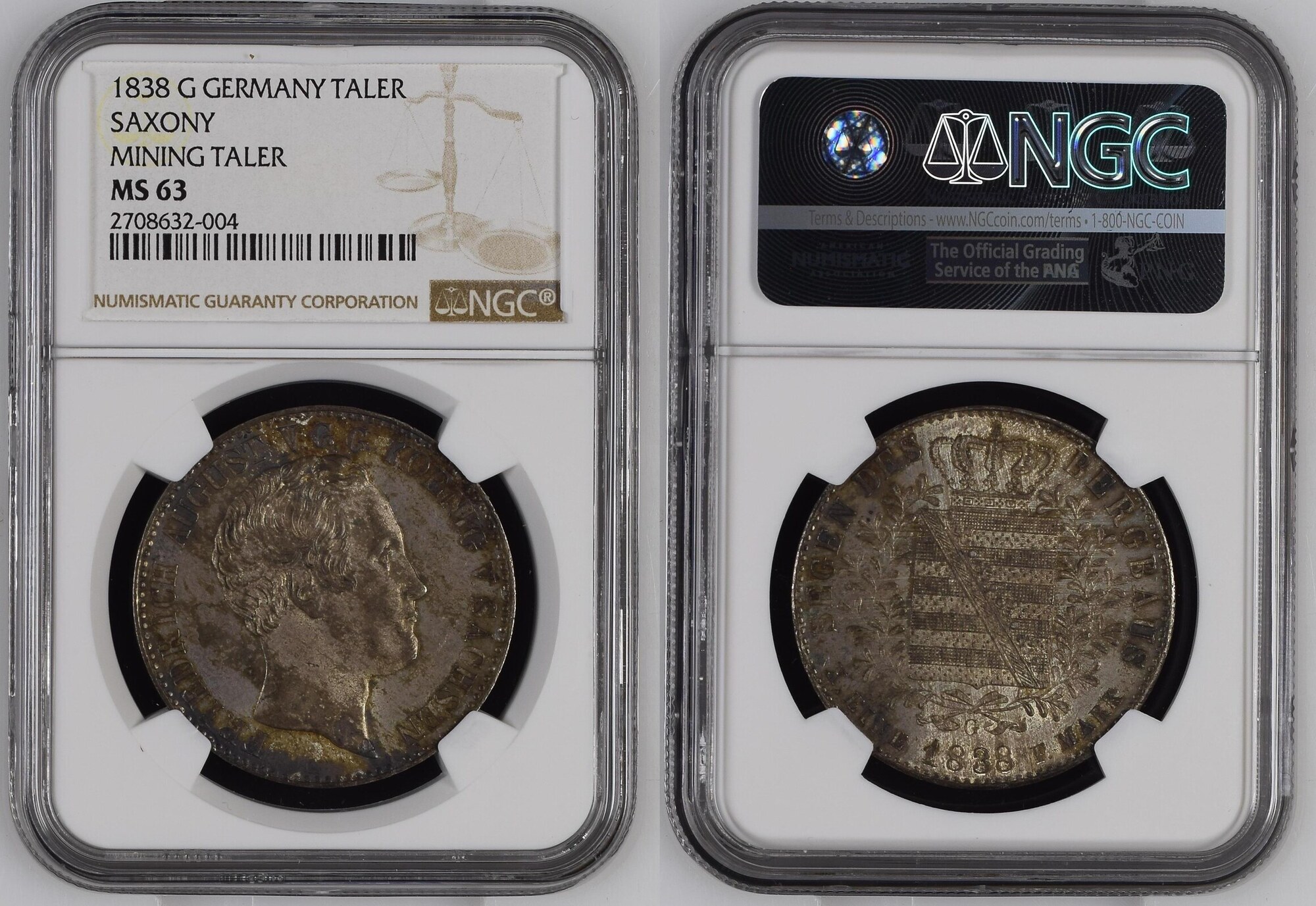GERMANY 1838 G German States Saxony 1838G MINING Taler Coin NGC MS63 F ...