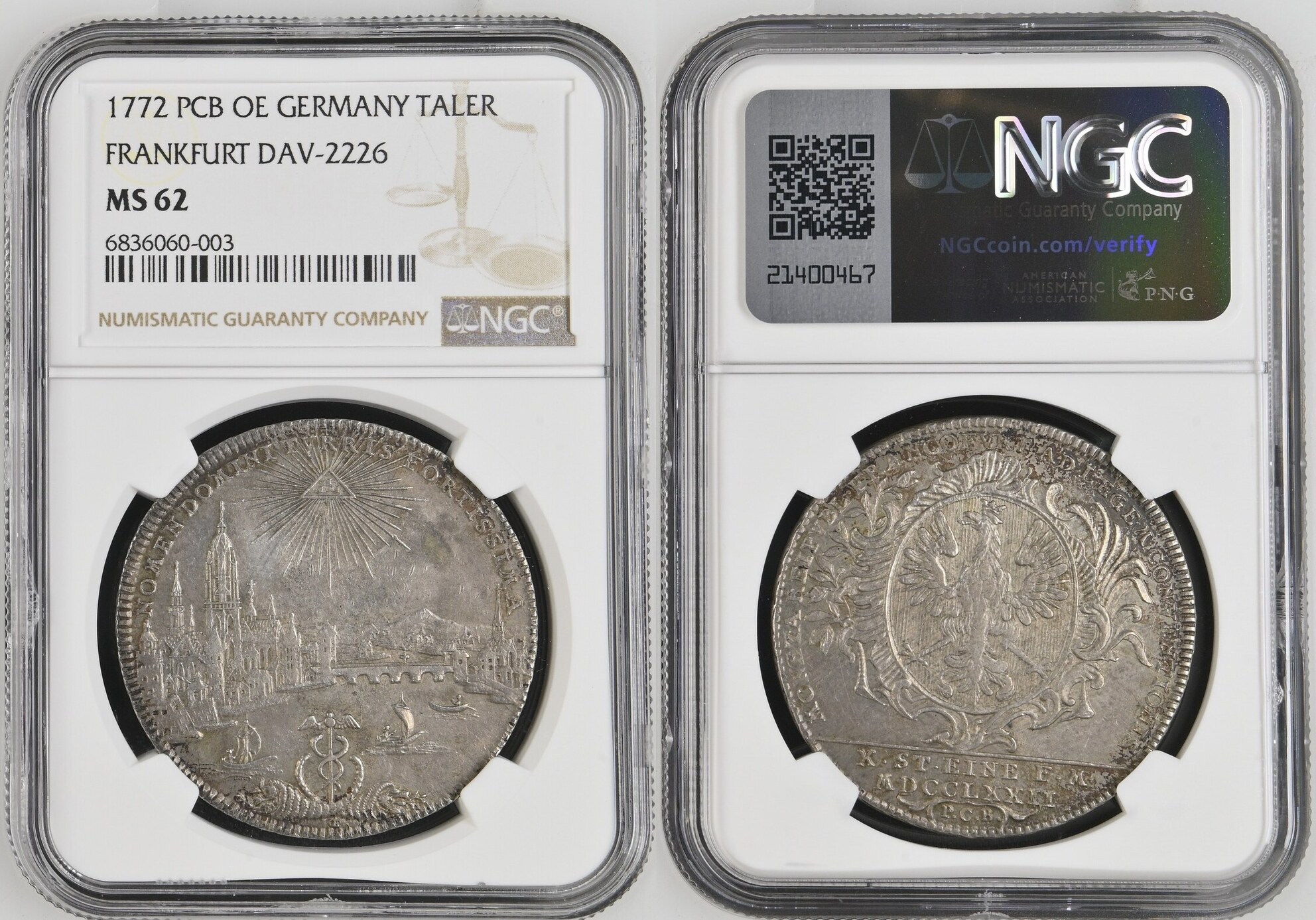 GERMANY 1772 PCB OE German States Frankfurt 1772 Taler Coin Thaler NGC ...