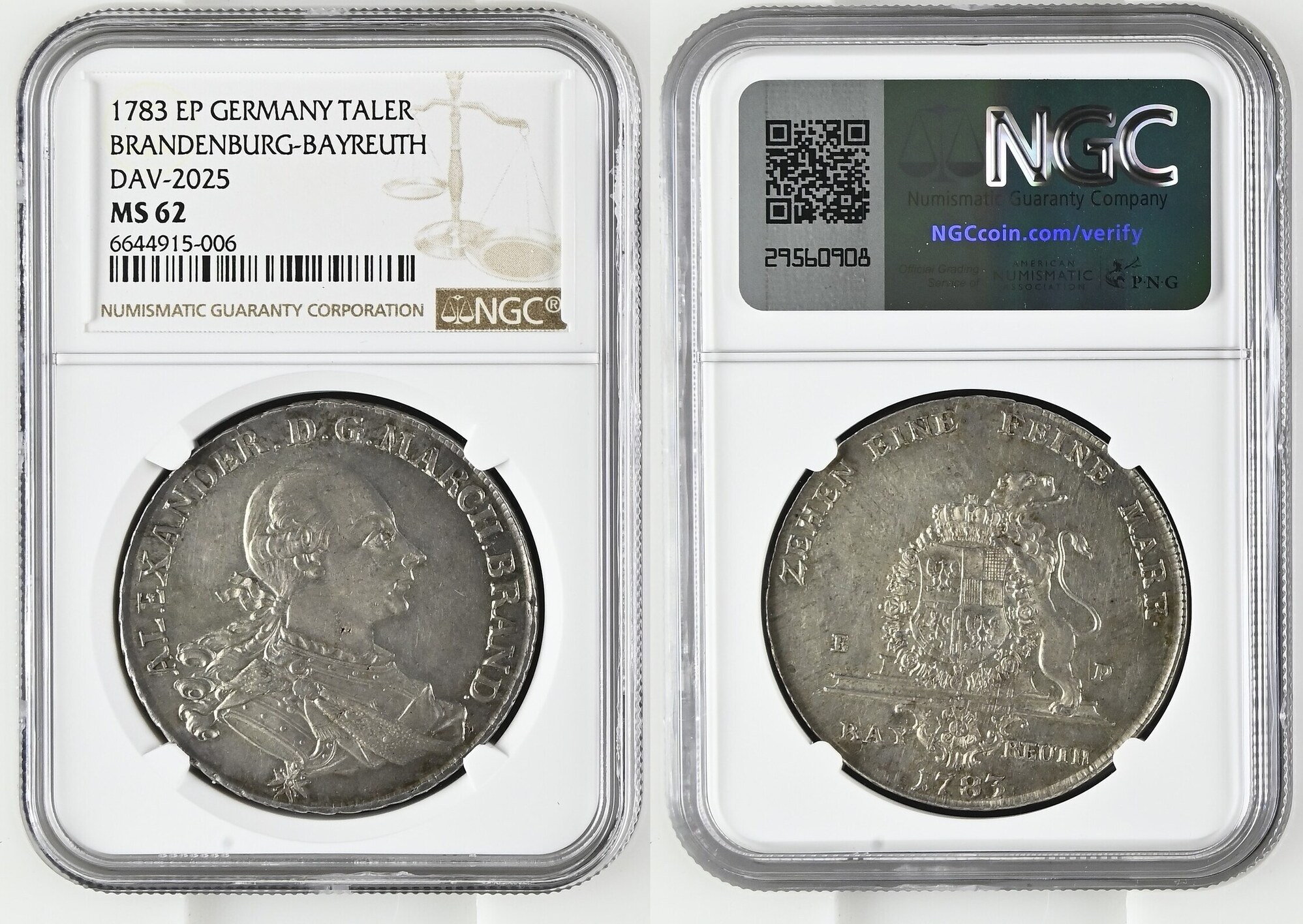 GERMANY 1783 EP German States Brandenburg-Ansbach 1783 Taler Coin ...