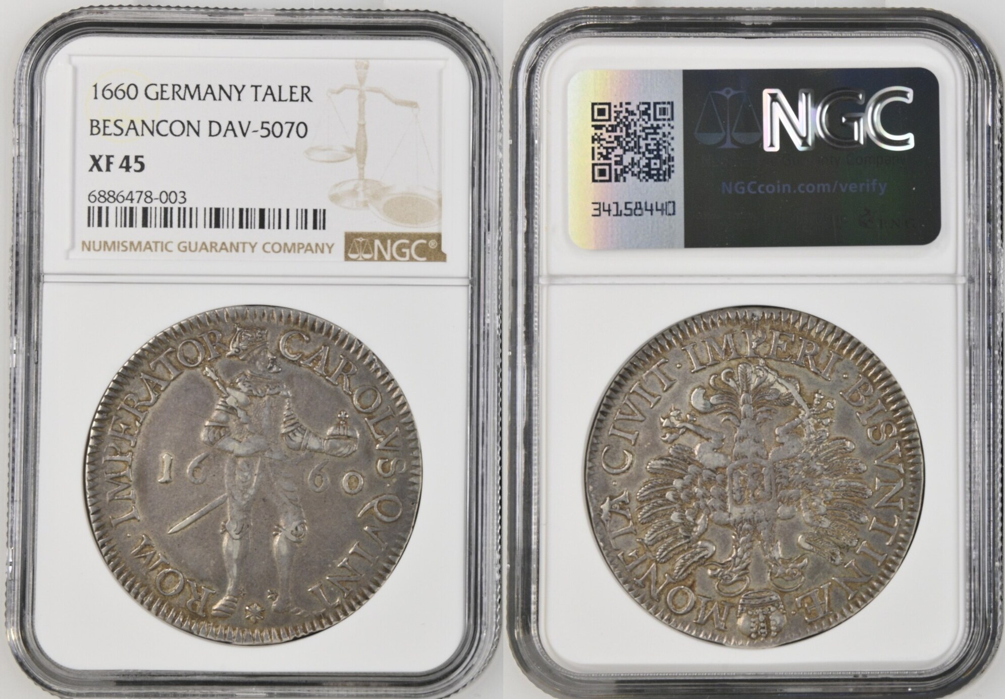 GERMANY German States Besancon 1660 Free City Taler Coin Thaler NGC XF ...