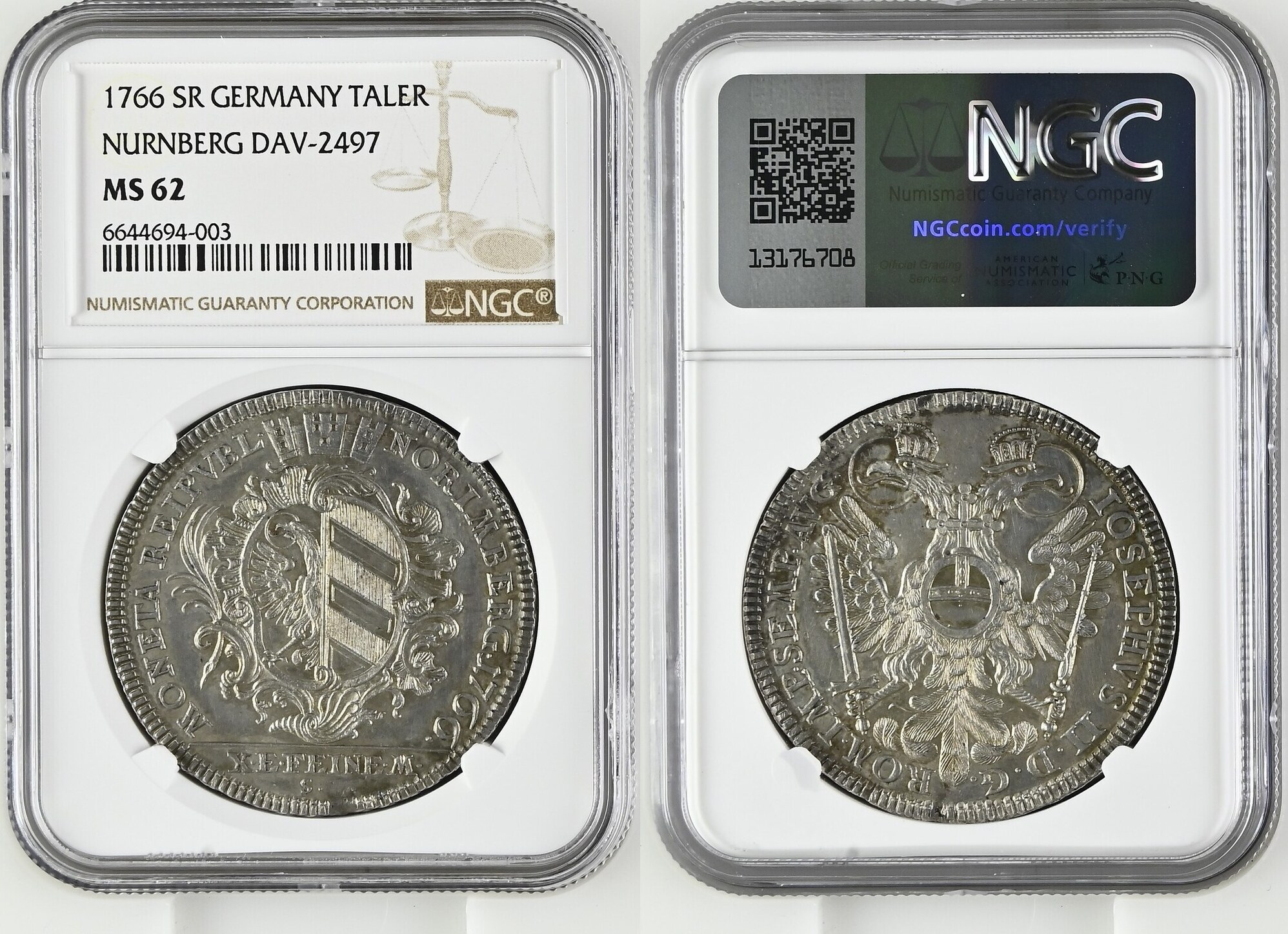 GERMANY 1766 SR German States Nuremberg 1766 Taler Coin Thaler NGC MS ...