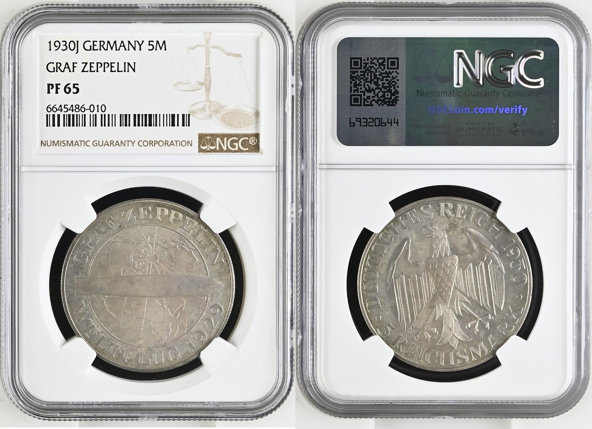 Germany Weimar Republic 1930J 5 Mark ZEPPELIN NGC PF 65 PP PROOF RARE ...