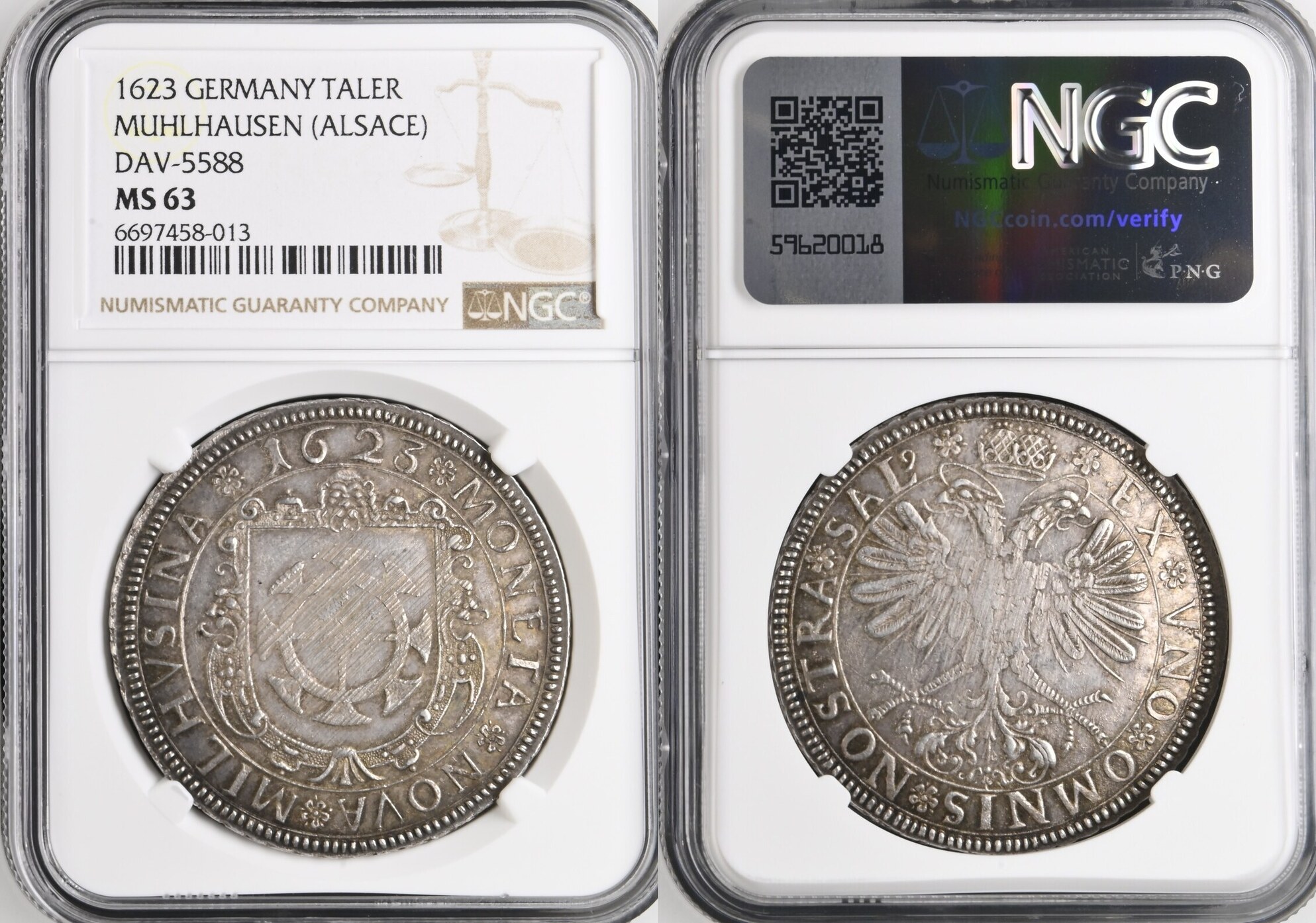 GERMANY German State Muelhausen 1623 Taler Coin Thaler NGC MS 63 STG/F ...