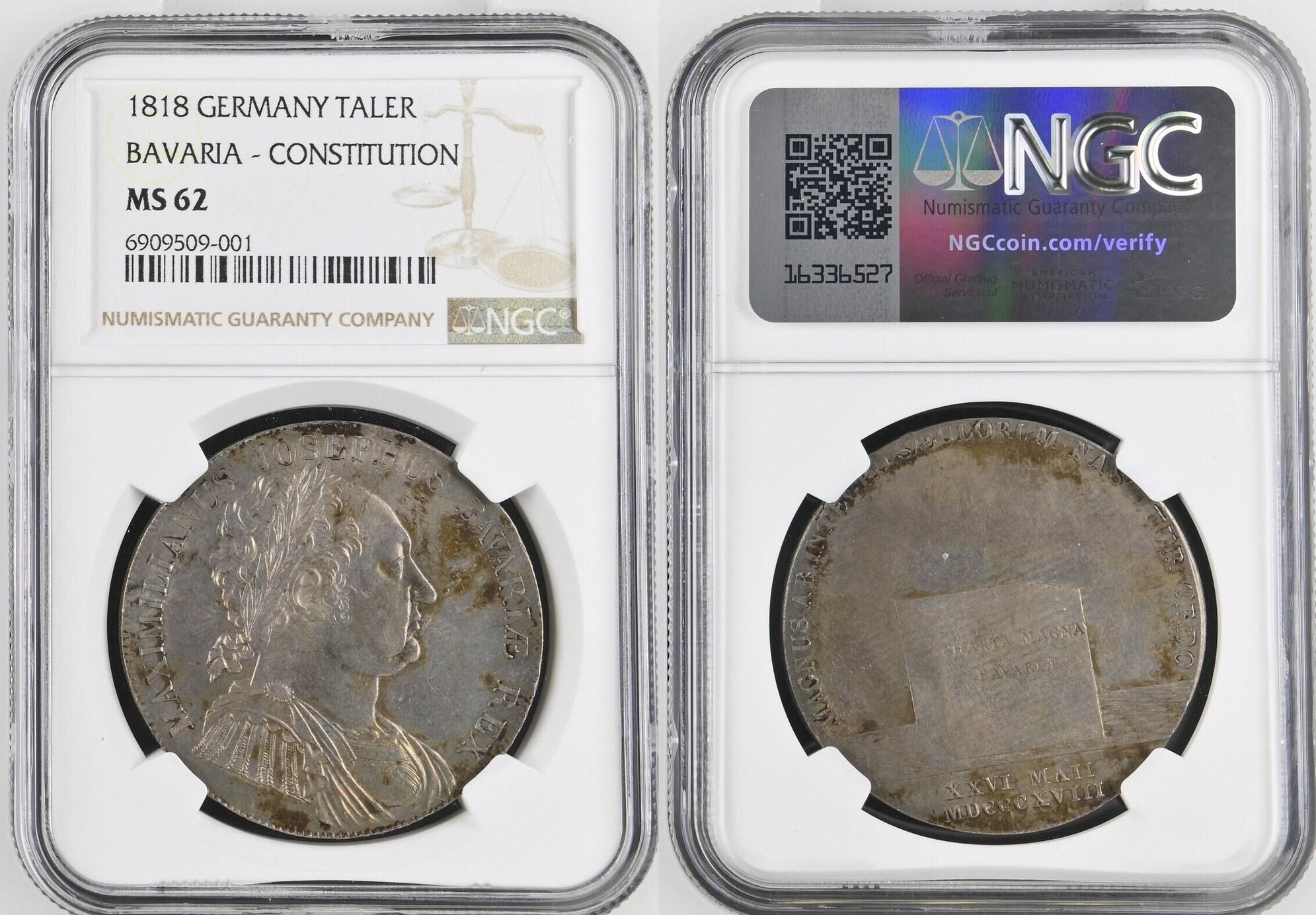 GERMANY German States Bavaria 1818 Taler Coin Thaler NGC MS 62 F.STG ...