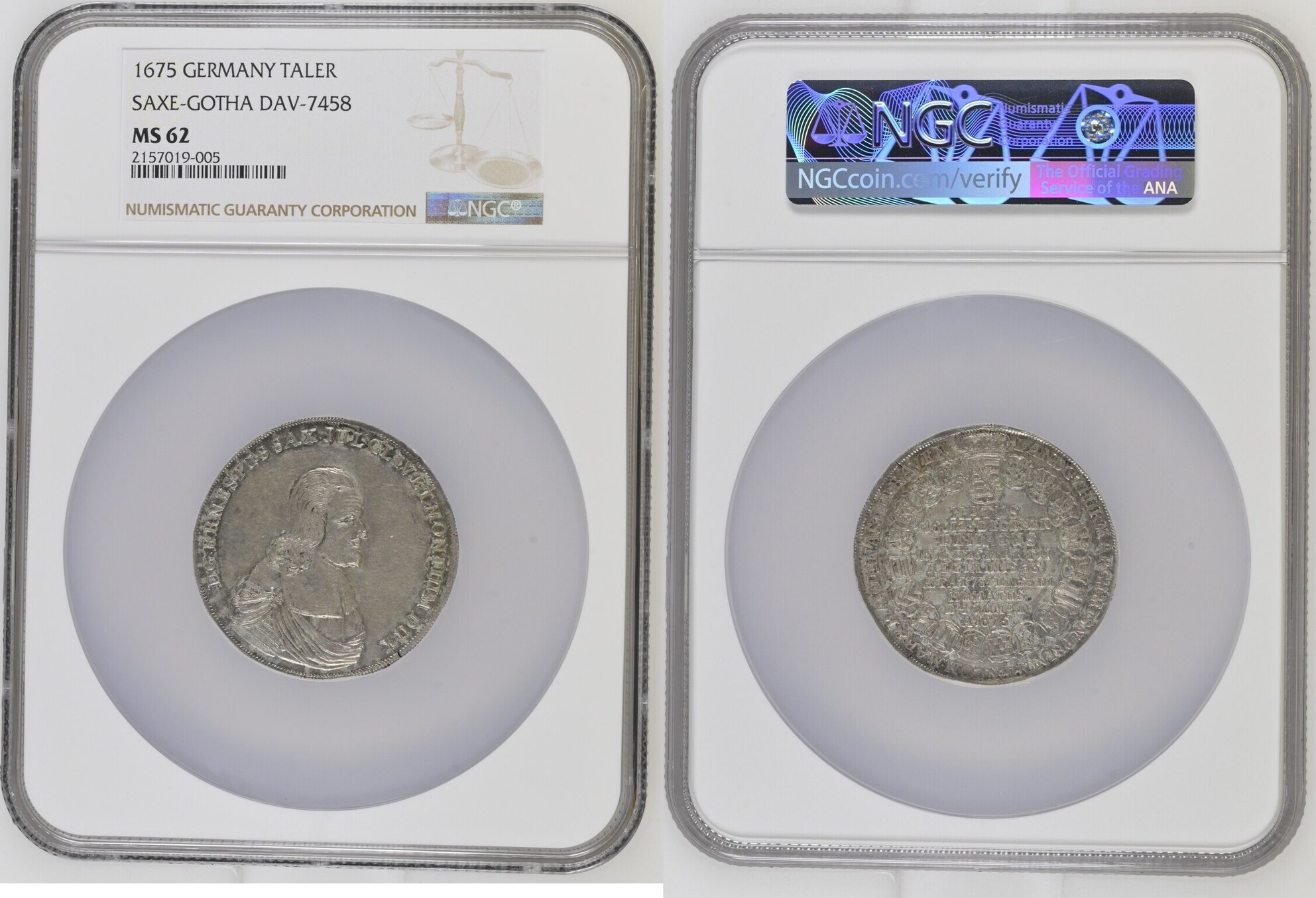 GERMANY German States Saxe-New-Gotha 1675 DEATH Taler Coin NGC MS 62 VZ ...