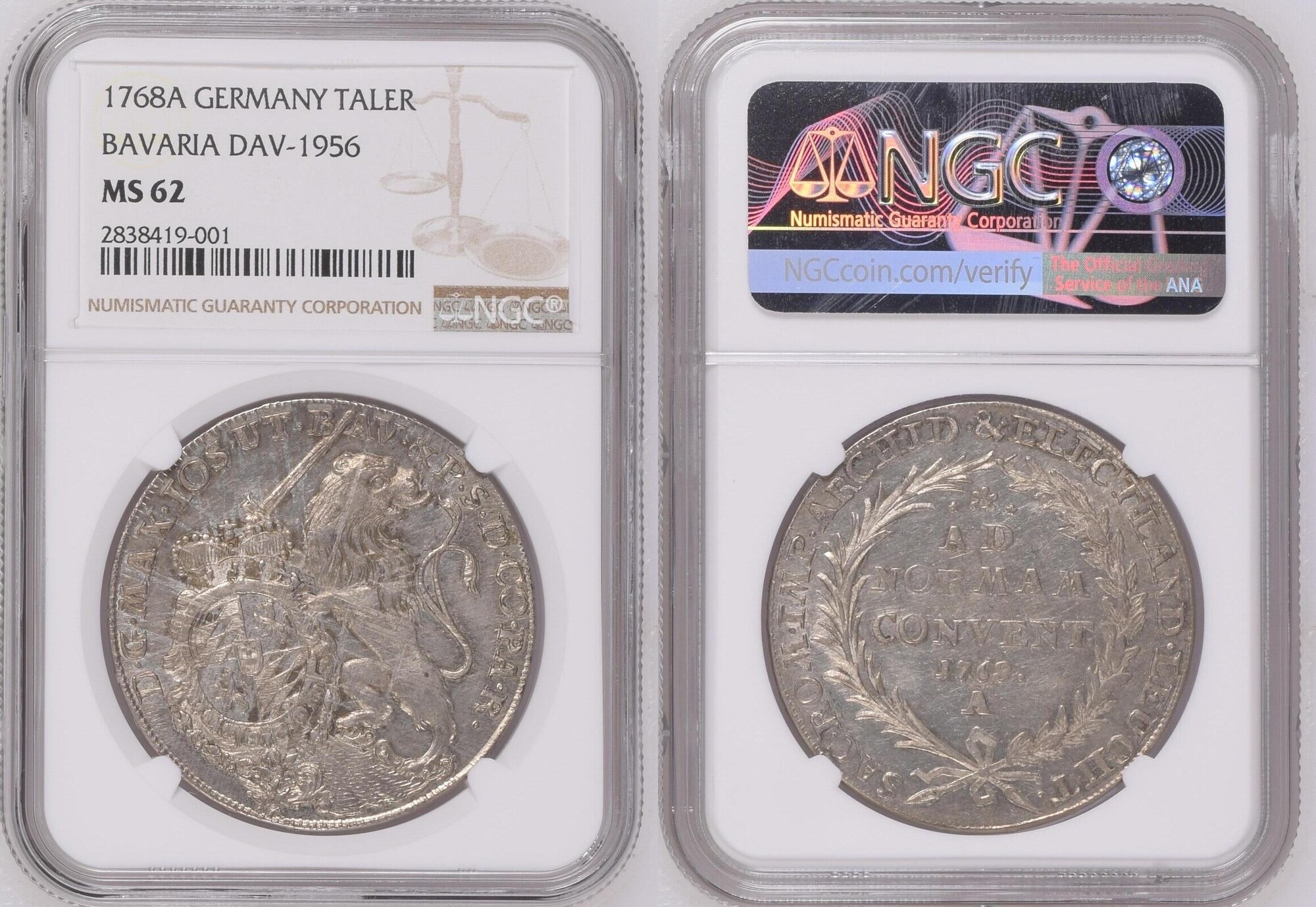 GERMANY 1768A German States Bavaria 1871 Taler Coin Thaler NGC MS 61 VZ ...