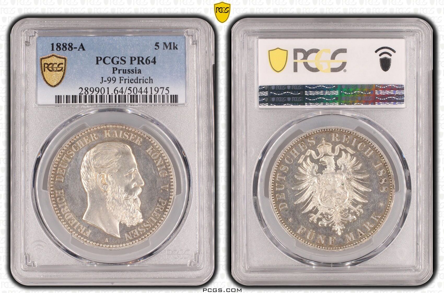 German States Prussia 1888A 5 Mark Coin PCGS PF 64 PROOF PP UNC PR64 ...