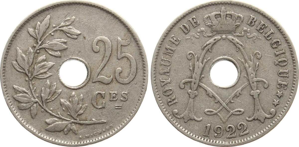 Belgien 25 Centimes 1922 Albert I., 1909-1934 VF | MA-Shops