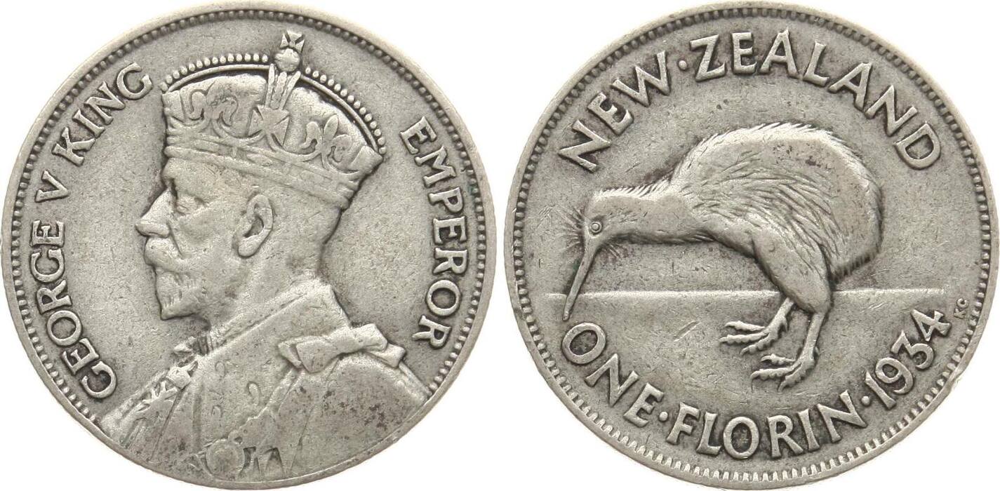 Neuseeland One Florin (2 Shillings) 1934 Georg V. VF | MA-Shops