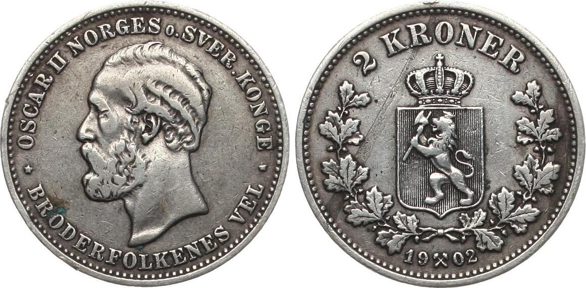 Norwegen 2 Kroner 1902 Oscar II. vf | MA-Shops