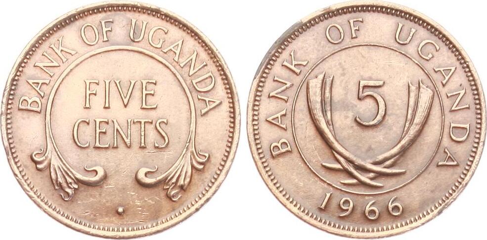 Uganda 5 Cents 1966 AU | MA-Shops