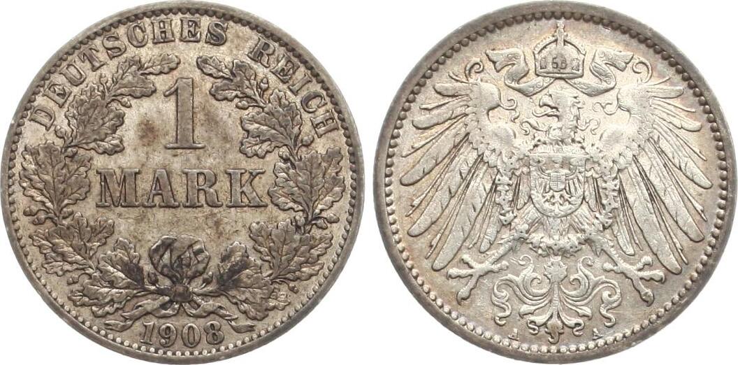 Deutsches Kaiserreich 1 Mark 1908 A Wilhelm II. VF+ | MA-Shops