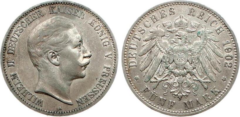 Preussen 5 Mark 1902 Wilhelm II VF / fvz | MA-Shops
