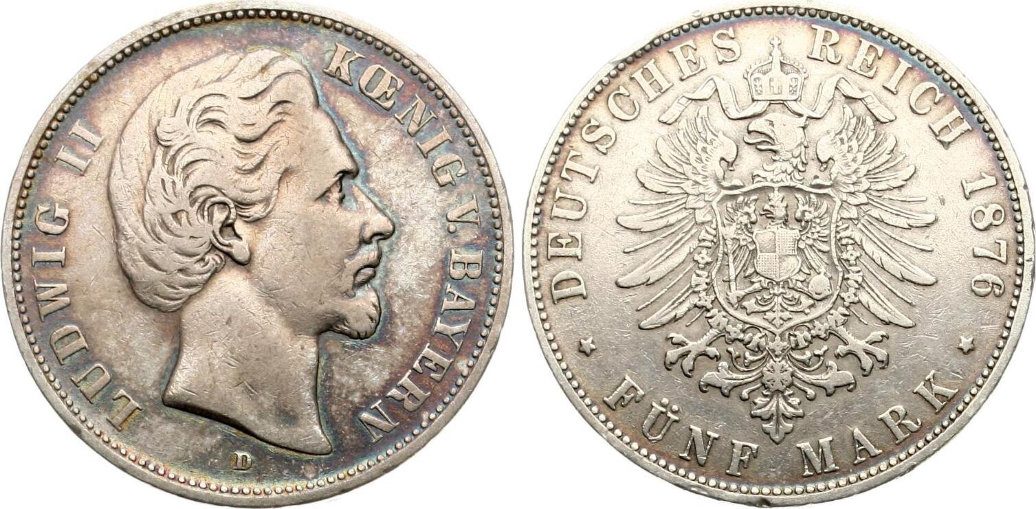 Bayern 5 Mark 1876 D Ludwig II. VF | MA-Shops