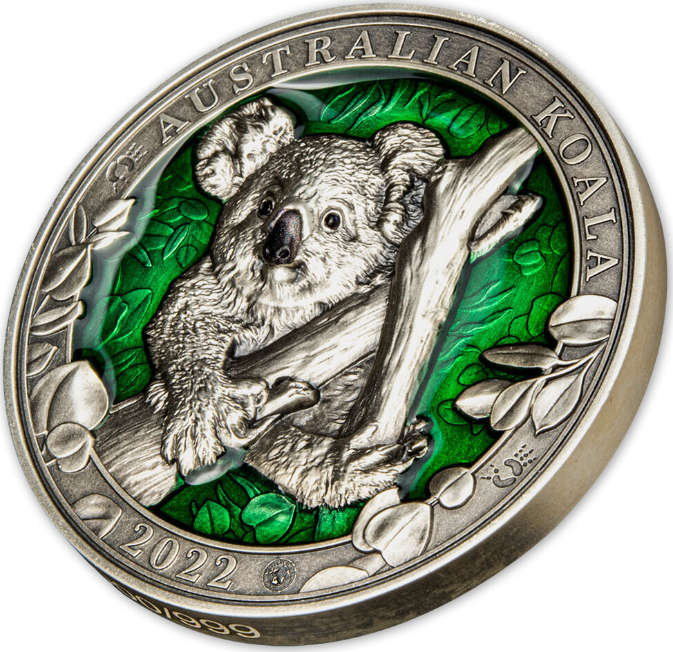 Barbados 5 Dollar 3 OZ Colours of Wildlife - Koala 2022 AF | MA-Shops