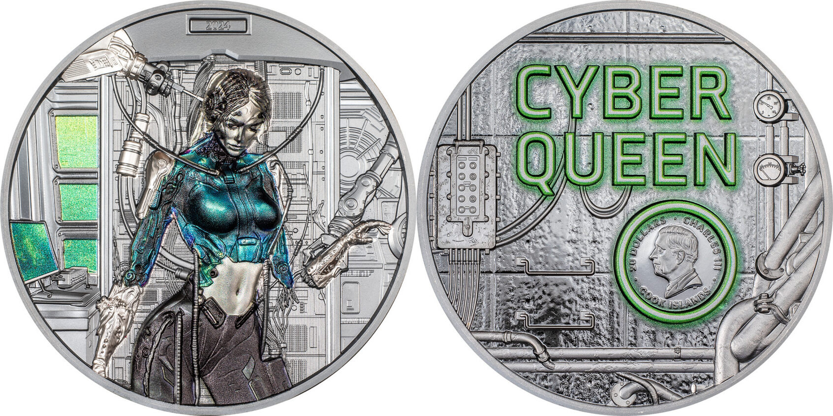 Cook Islands 20 Dollar 3 OZ Cyber Queen – Rebirth 2024 Black Proof | MA ...