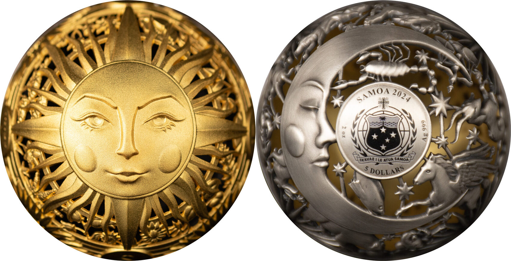 Samoa 5 Dollar 2 OZ Filigree Sun & Moon 2024 Proof | MA-Shops