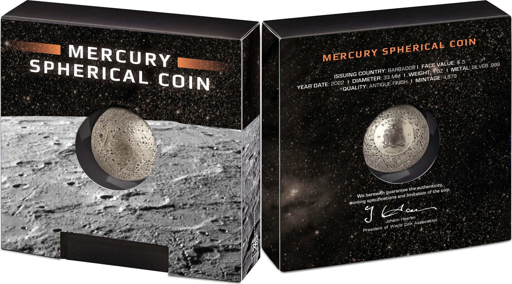 5 Dollar 1 OZ Mercury Spherical Coin Barbados 2022 AF | MA-Shops