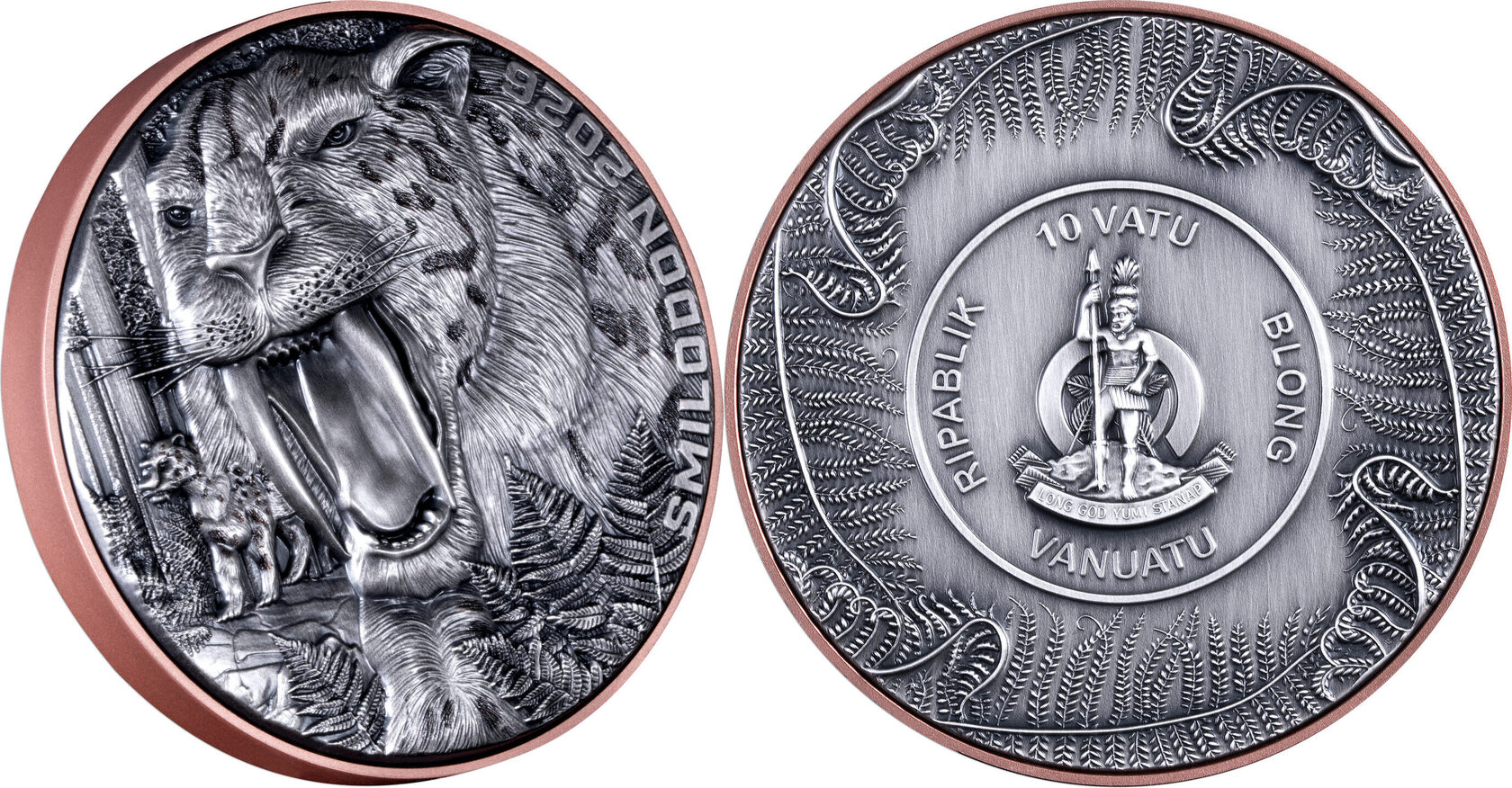 Vanuatu 10 Vatu 2025 Double Silver Giant Smilodon -145g copper+10g ...