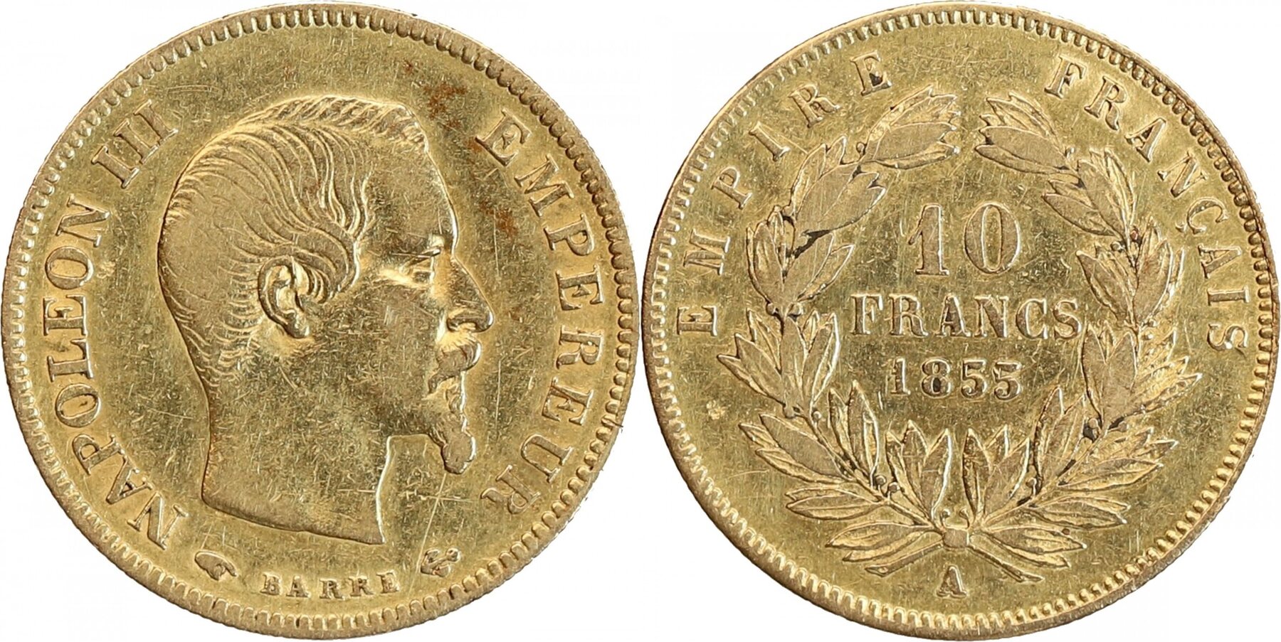 1855 10 Francs Napoléon III - Tête Nue F+ | MA-Shops