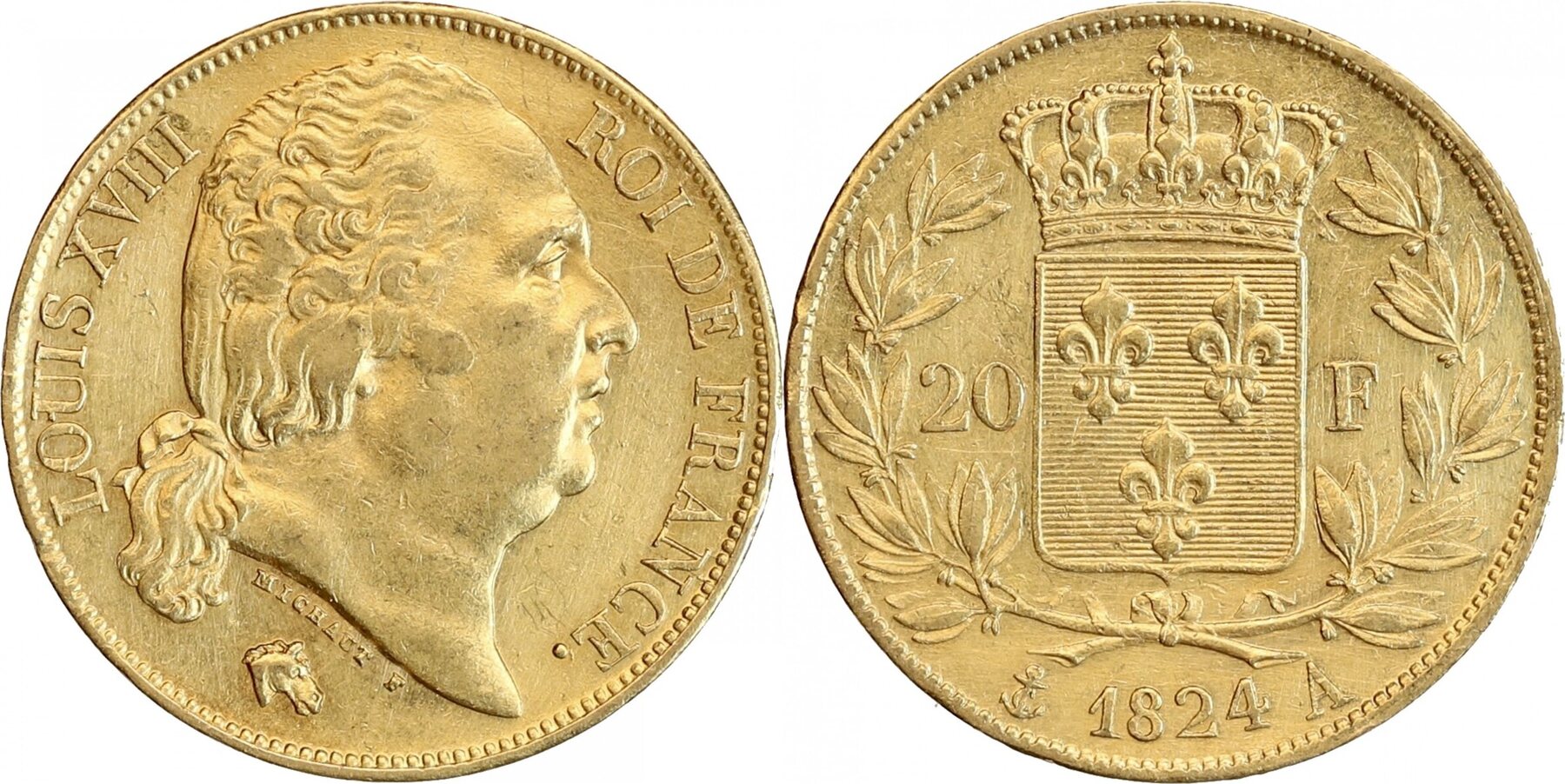 1824 20 Francs Louis XVIII Buste Nu EF | MA-Shops