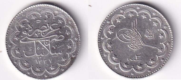 Türkei 10 Kurusch 1327/3AH Salanik VF-EF | MA-Shops