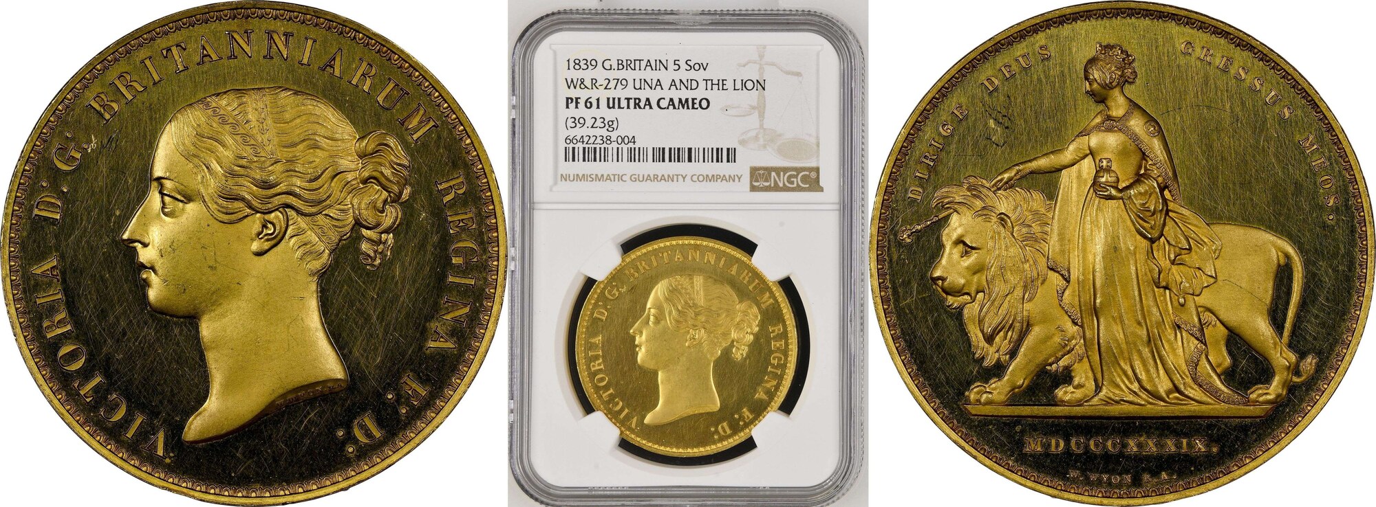 1839 £5 WR-279 Una and the Lion LE, 5 Scrolls Great Britain PR61 NGC ...