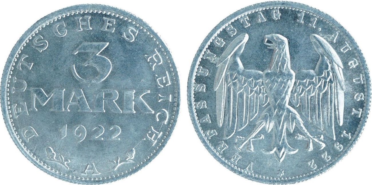 Germany Weimar Republic 3 Mark 1922 A KM#29 Prooflike | MA-Shops