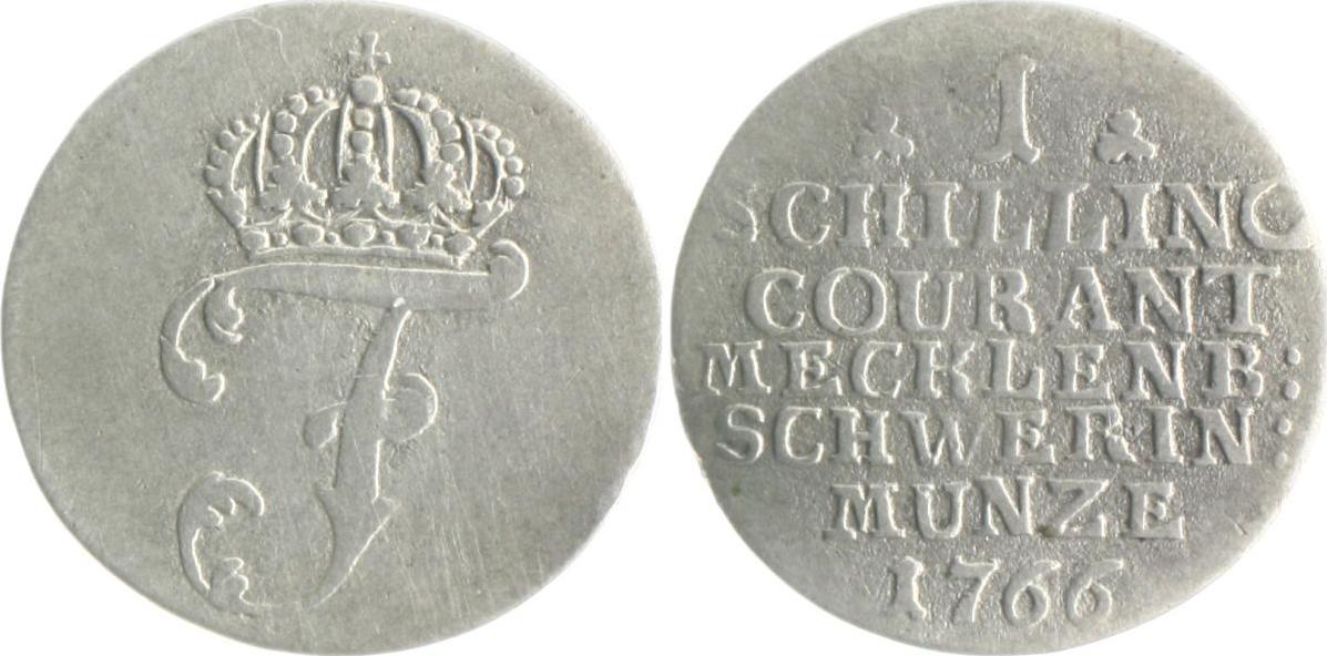 Mecklenburg - Schwerin 1 Schilling 1766 Friedrich 1756-1875 VF- | MA-Shops
