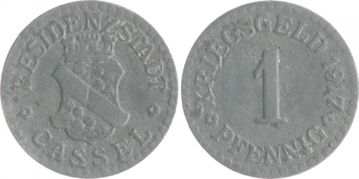 Hessen - Kassel (Cassel) 1 Pfennig 1917 Kriegsgeld, Residenzstadt ...