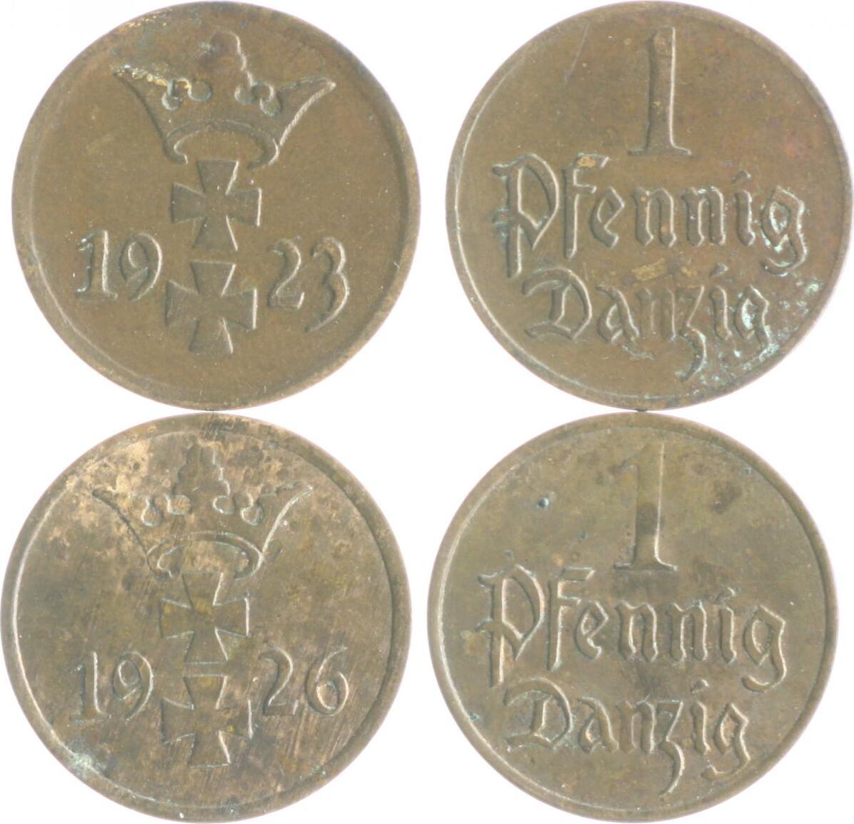 Danzig Lot von 2 Stücken: 1 Pfennig 1923, 1926 VF und etwas beVFer | MA ...