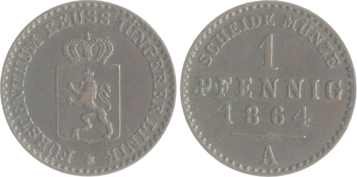 Reuss-Schleiz 1 Pfennig 1864 A Heinrich LXVII. 1854-1867 VF | MA-Shops