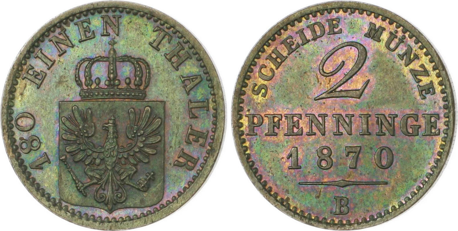 Preussen 2 Pfennig 1870 B Hannover, Wilhelm I. 1861-1888, herrliche ...