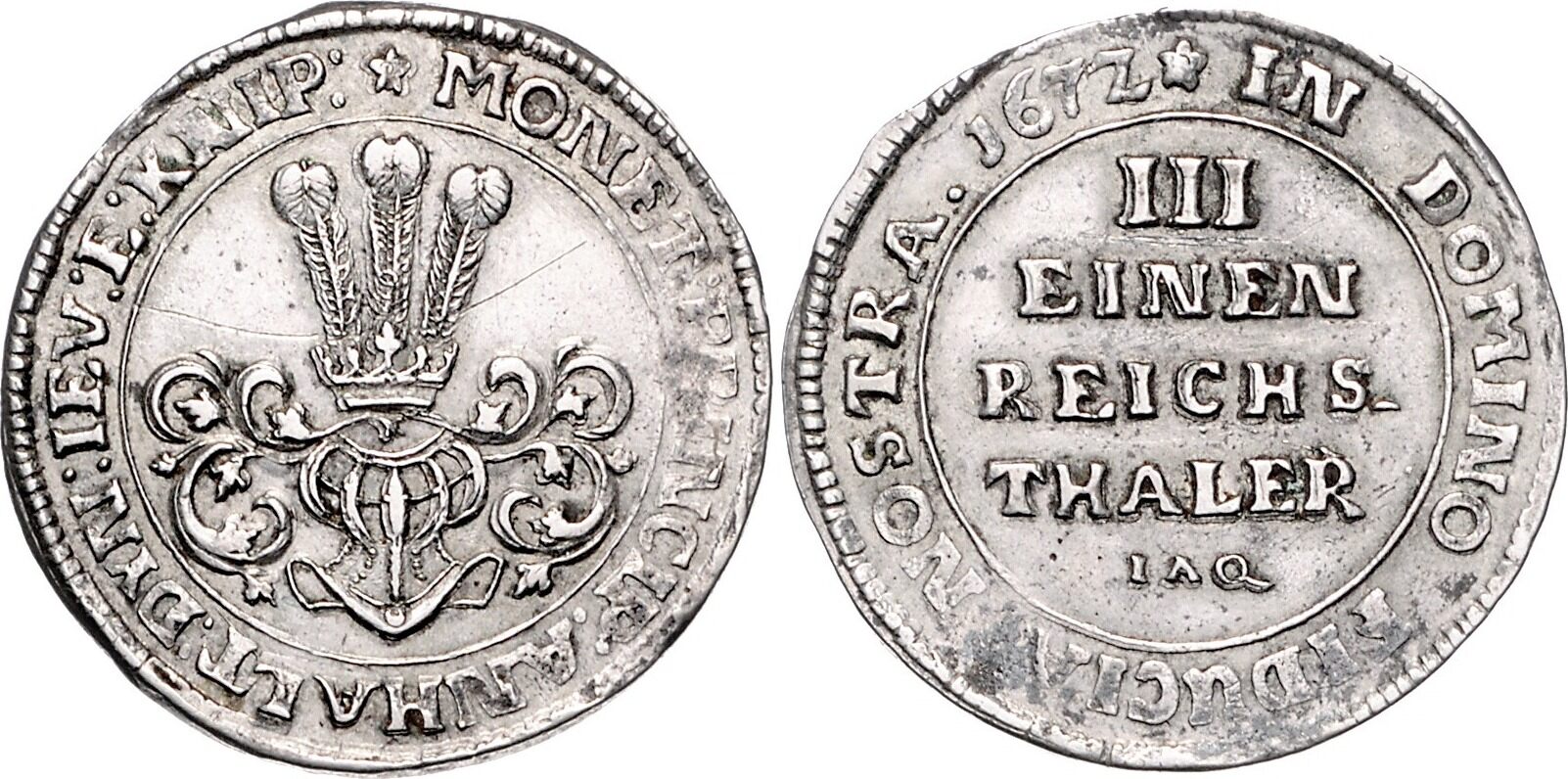 Jever 1/3 Taler 1672 IAQ Karl Wilhelm von Anhalt-Zerbst 1667-1718 VF+ ...